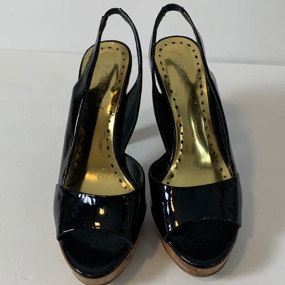 Bcbgirls Black Patent Leather Peep Toe Slingback Size… - Gem